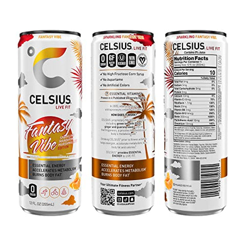 CELSIUS Sparkling Fantasy Vibe, Functional Essential Energy Drink, 12 ...
