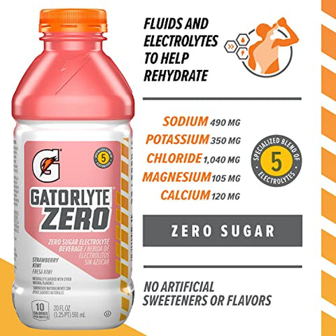 Gatorlyte Zero Electrolyte Beverage, Strawberry Kiwi, Zero Sugar Hydra ...